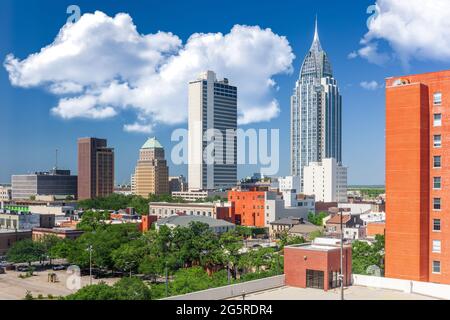 The downtown Mobile, Alabama skyline from above Mobile Bay Stock Photo ...