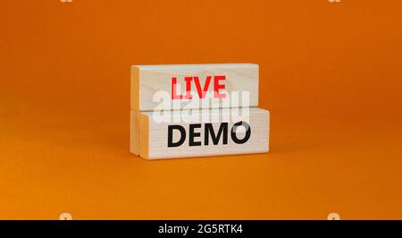 Live demo symbol. Concept words 'live demo' on wooden blocks on a ...