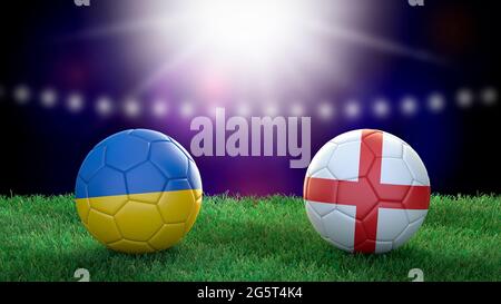 England Vs. Ukraine soccer match. flags with football. 3D Rendering ...