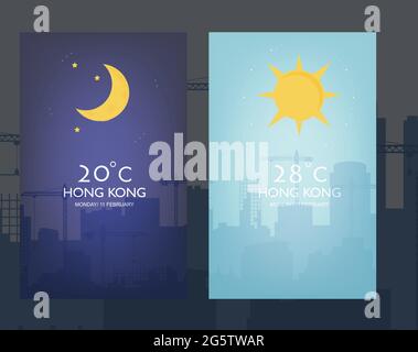 Day and night landscape illustration with sun, moon, stars ,clouds ...