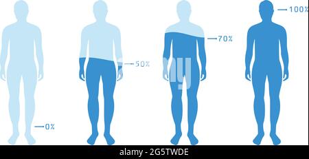 Infographic showing water percentage level in human body. Vector ...