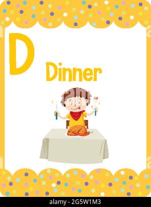 Alphabet flashcard with letter D for Dinner illustration Stock Vector ...