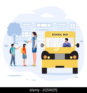 A Kid Get Off School Bus illustration Stock Vector Image & Art - Alamy