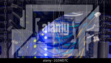 Computer code processing against a black background, program coding and technology concept ...