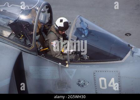 Italian Navy, pilot of an AV-8B VTOL aircraft on board the Garibaldi aircraft carrier Stock ...