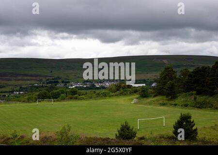 A football pitch above Blaenavon, Wales on the 25th June 2021. Credit ...