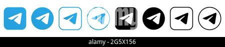 Set Telegram logo messenger icons. Group Realistic social media ...