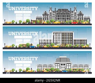University Campus Set. Study Banners Isolated on White. Vector ...