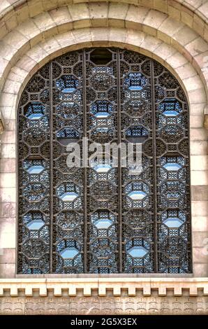 A traditional blue wrought iron window guard and door in the medina in ...