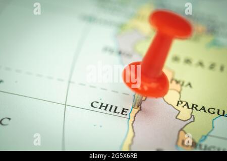 chile map with red pin Stock Photo - Alamy