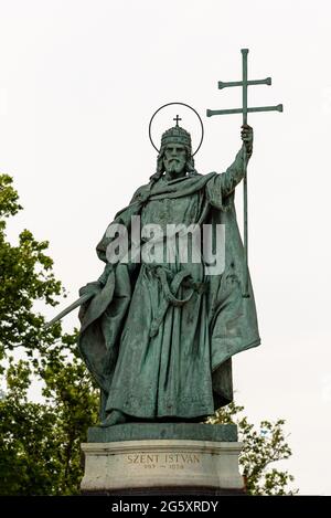 A statue of Saint Stephen (Istvan) in the city of Esztergom - Hungary ...