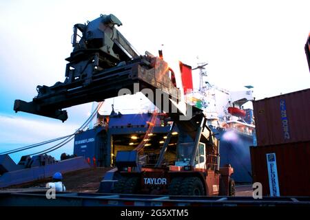 Maracaibo-Venezuela-15-04-2008- A ship unloads grain into the silos at ...