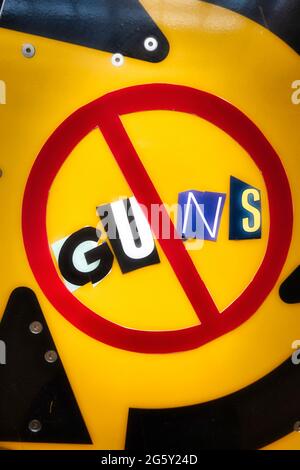 The Concept of "Cancel Guns" using cut-out paper letters in the ransom ...