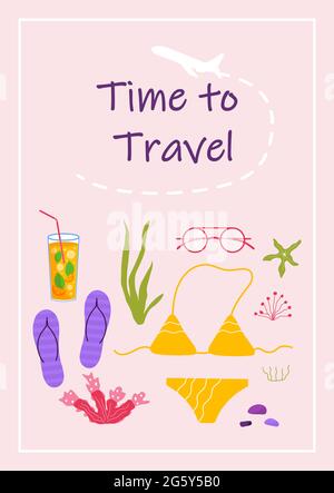 Poster with text Time to travel and stuff for adventure tourism ...