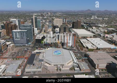 An aerial view of Phoenix Suns Arena, Tuesday, March 2, 2021, in ...