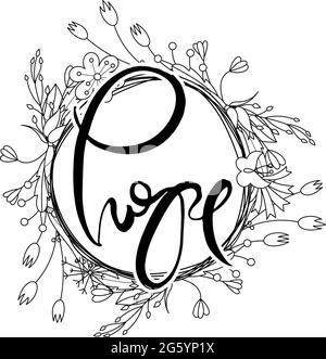 Hope. Hand lettering grunge card with flower background. Handcrafted ...