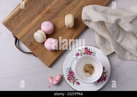 macaron and tea for morning break Stock Photo - Alamy