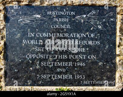 Plaque in Rustington, West Sussex marking two world air speed records ...
