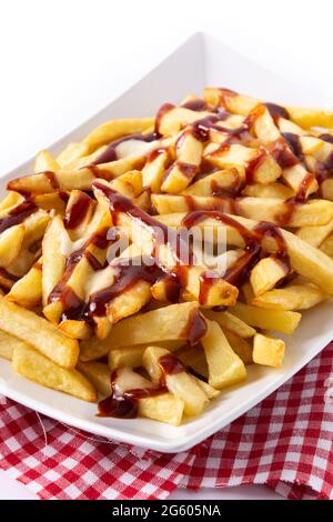 Traditional Canadian Poutine isolated on white background Stock Photo ...