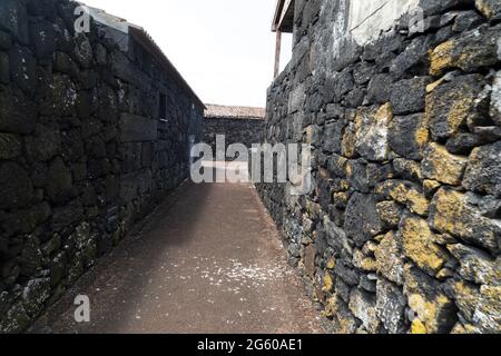 Lajido village Pico Island Azores black lava houses red windows ...