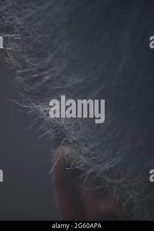 Middle age man with grey hair standing over yellow background smiling ...