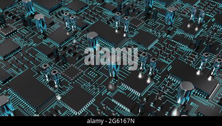 Digitally generated image of microprocessor connections over electronic ...