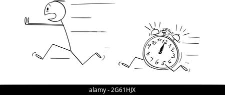 Cartoon character running alarm clock. Vector illustration. Time is up ...