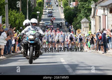 Ecueille, France. 01st July, 2021. Greg Van Avermaet heading the ...