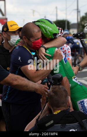 Ecueille, France. 01st July, 2021. Greg Van Avermaet heading the ...
