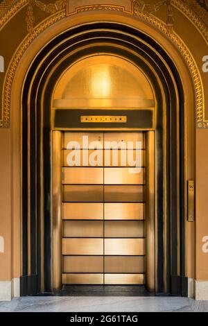 Elevator doors in the art deco lobby of the Chrysler Building in New ...