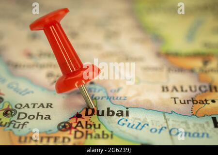 Map with pinned Dubai location, United Arab Emirates. Picture of map ...