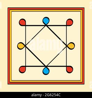 Colored Thai Yantra, overlapping squares with looped corners, also Ring ...
