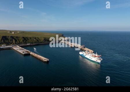 Aerial view of Scrabster harbour and ferry terminal, Scrabster, Thurso ...