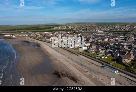 Aerial view of Thurso beach and town, Caithness, Scotland Stock Photo ...