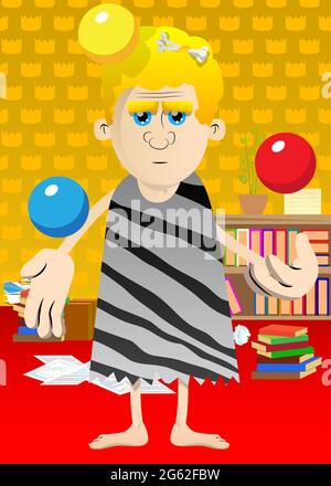 Cartoon prehistoric man as a juggler from the circus. Vector ...