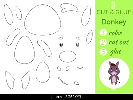 Cut and glue paper little donkey. Kids crafts activity page ...