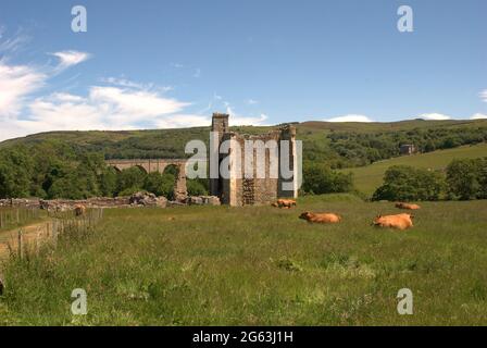 Edlingham Castle and old arched bridge in winters sunshine Stock Photo ...