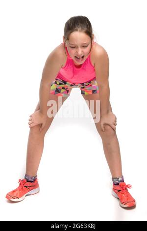 A Young Tween Girl Is Sweaty And Tired From Exercise Stock Photo Alamy