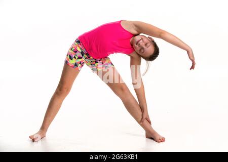 Tween girl exercise yoga training with woman instructor, stay in mat in ...