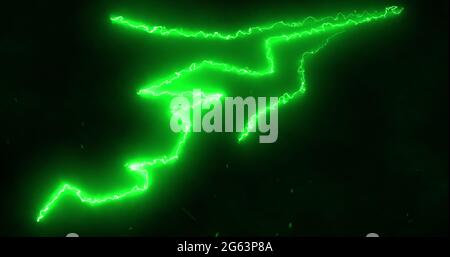 Green lightning bolts electrical current moving wildly across a black ...