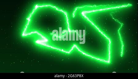 Green lightning bolts electrical current moving wildly across a black ...