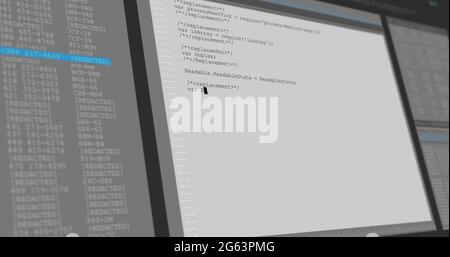 Image of data processing on gray and blue computer screen Stock Photo ...