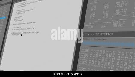 Image of data processing on grey computer screen Stock Photo - Alamy