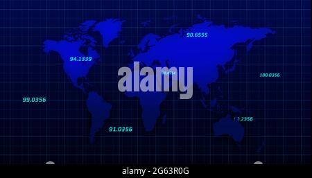 Numbers rising against world map in background Stock Photo - Alamy