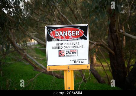 Warning sign, high pressure gas pipeline, gas main, National Grid Stock ...
