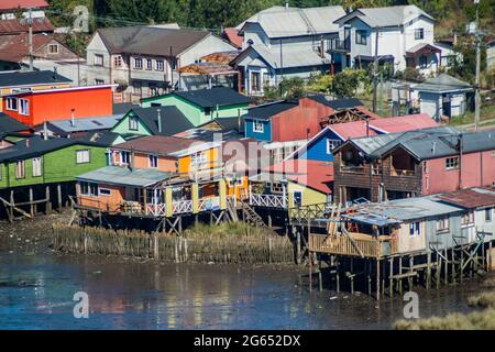Palafitos (stilt houses) in Castro, Chiloe island, Chile Stock Photo ...