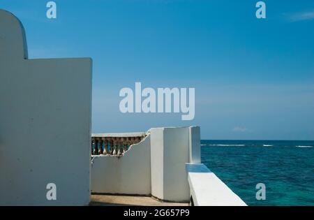 Scenic terrace view, serene sea, lush greenery Stock Photo - Alamy