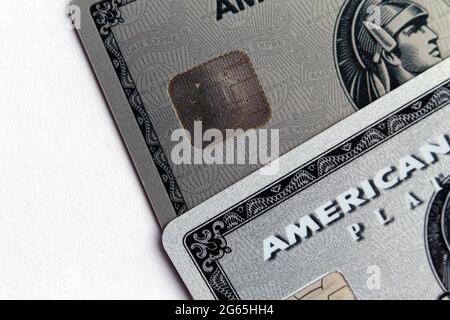 American Express Platinum (Amex Platinum) cards in a closeup image ...