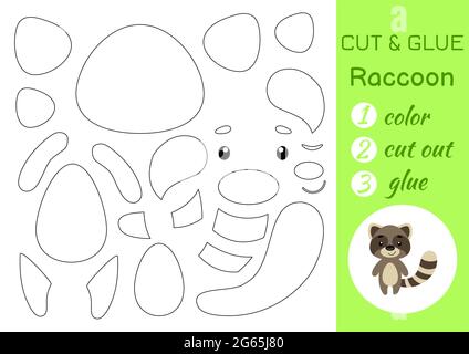 Cut and glue paper little raccoon. Kids crafts activity page ...