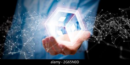 hand holding and introducing brand new technology Stock Photo - Alamy